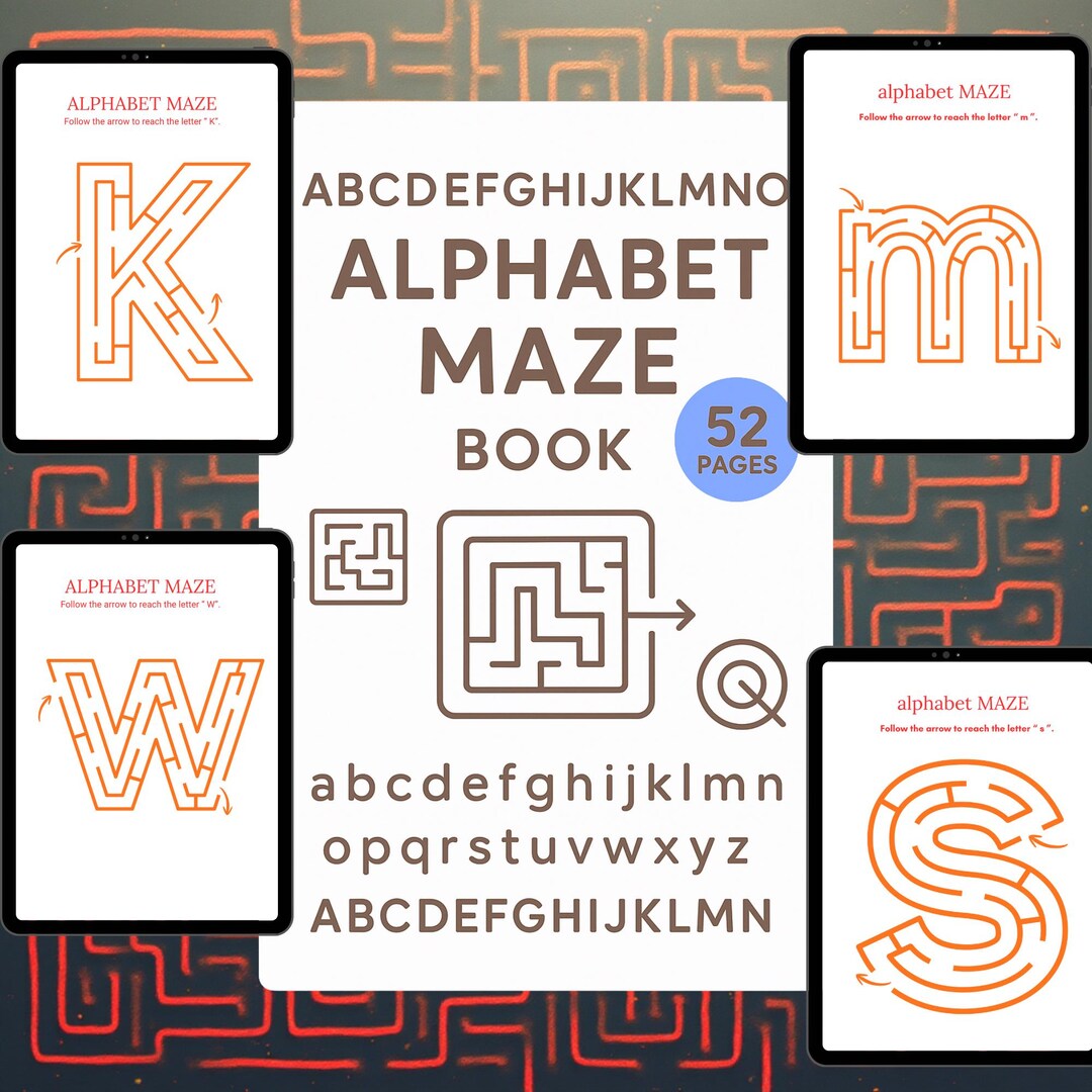 Alphabet Maze Activity Book | Lowercase & Uppercase Letter Mazes | 52 ...