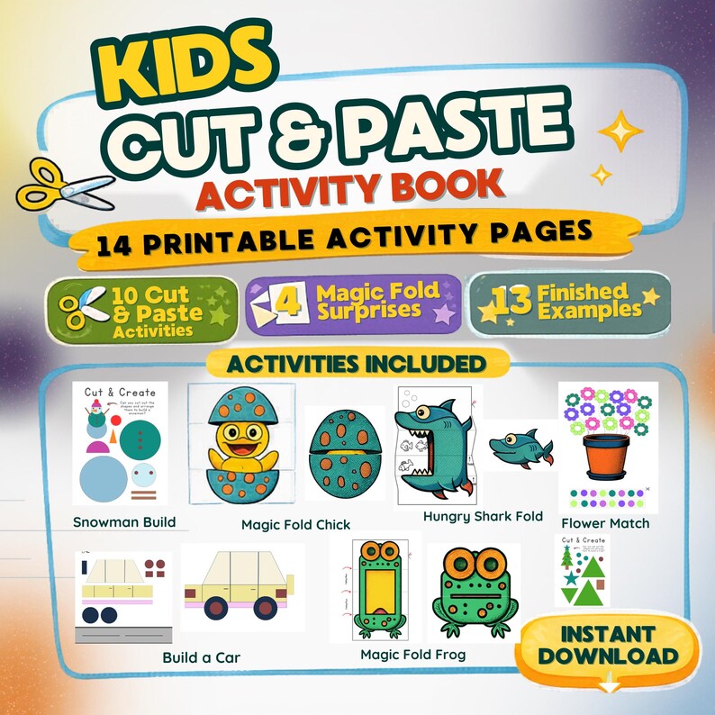 Printable Kids Cut & Paste and Magic Fold Activity Book - Craft and Art ...