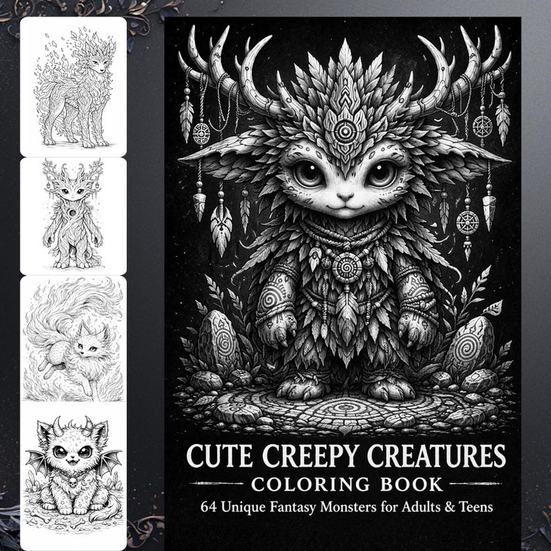 Creepy Creatures Coloring Book, Fantasy Monster Coloring for Adults ...