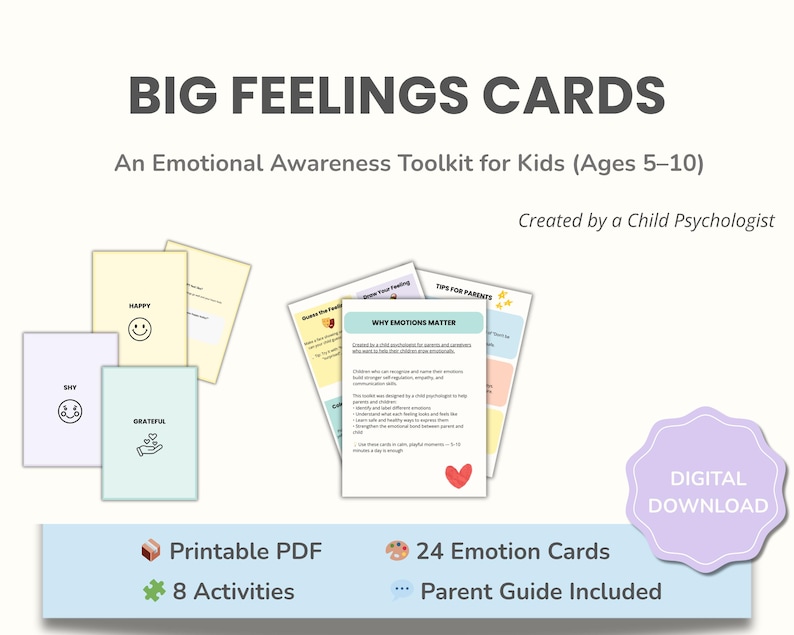 Printable Emotion Cards for Kids – Feelings Activity Set Ages 5-10 ...