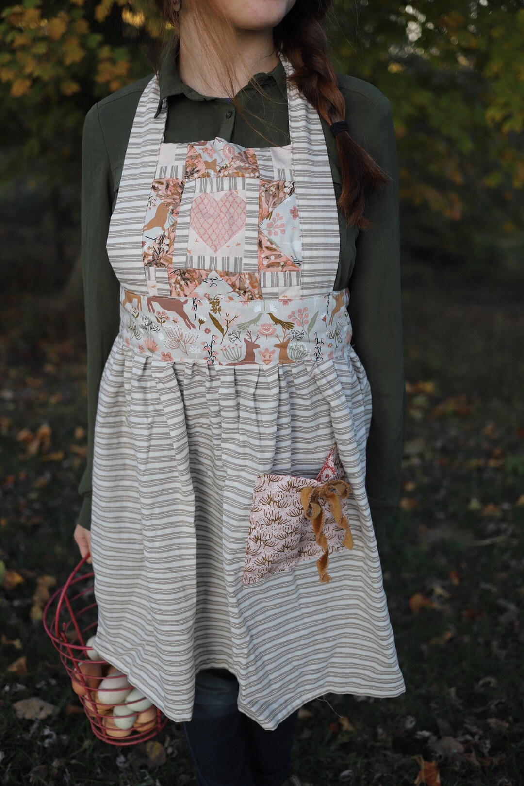 Heart Patchwork Apron - Blush Beige Cotton - Etsy