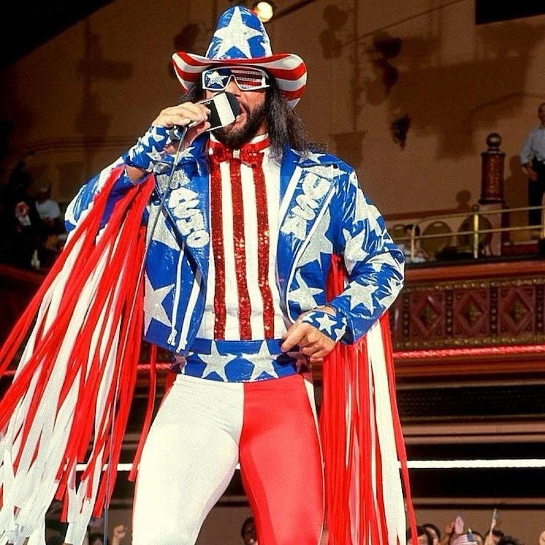 Macho Man Fringe Leather Jacket |patriotic Custom Wrestling Costume - Etsy