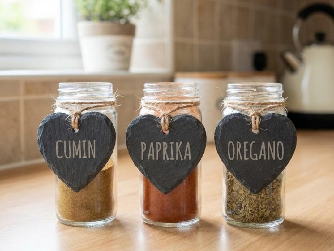Slate Pantry Jar Labels, Hanging Kitchen Signs, Rustic Heart Slate Tags ...