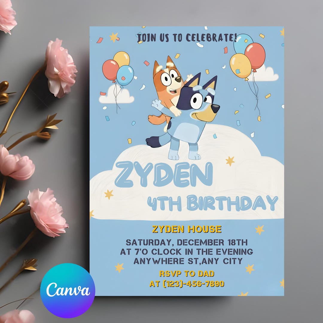 Bluey Birthday Invitation Bing Birthday Invitation Editable Bluey and ...