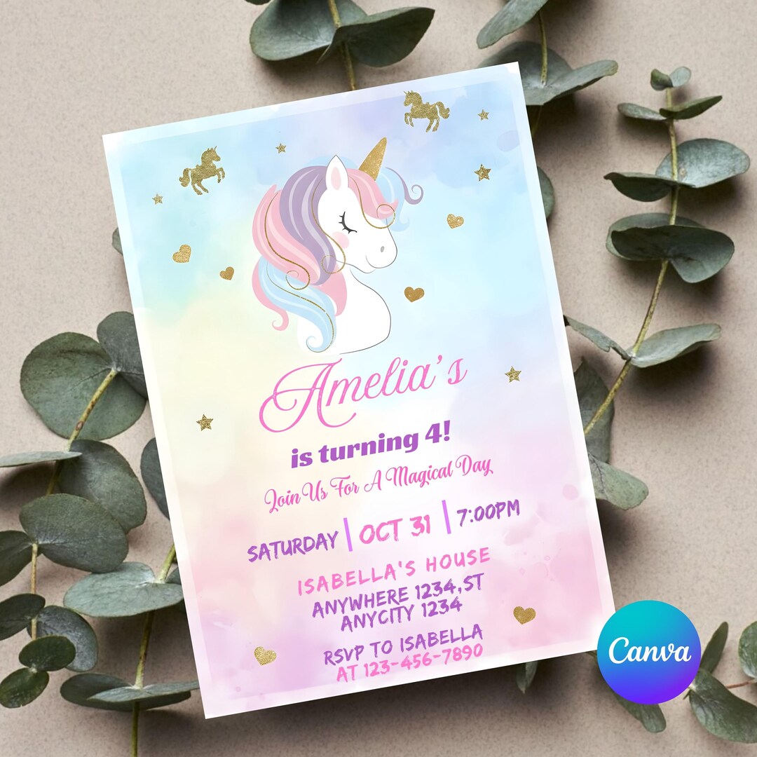 Unicorn Birthday Invitation | Pastel Rainbow Party Invite | Sparkle ...