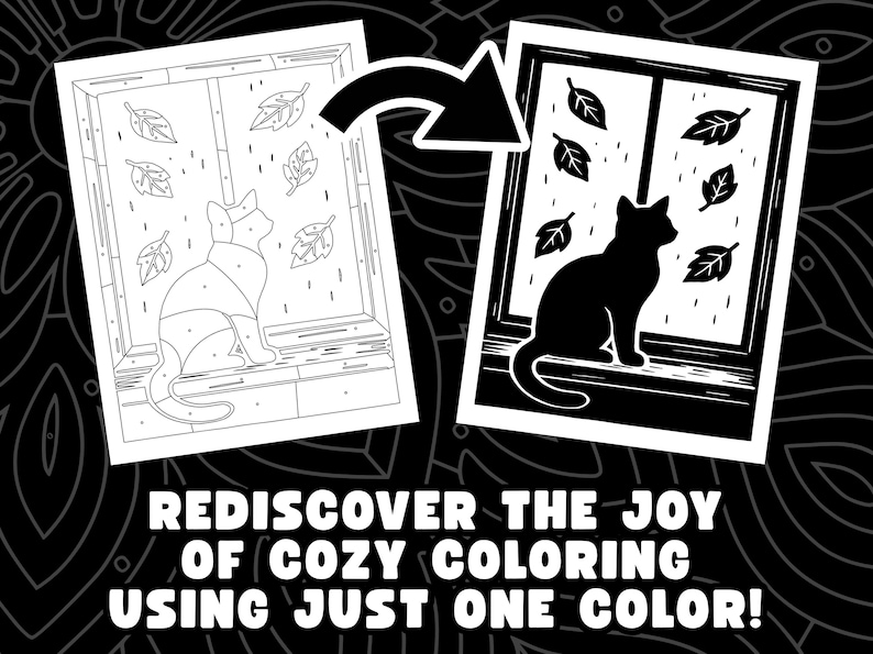 Cozy Monochrome Coloring Book Pages, 40 Printable One Color Designs ...