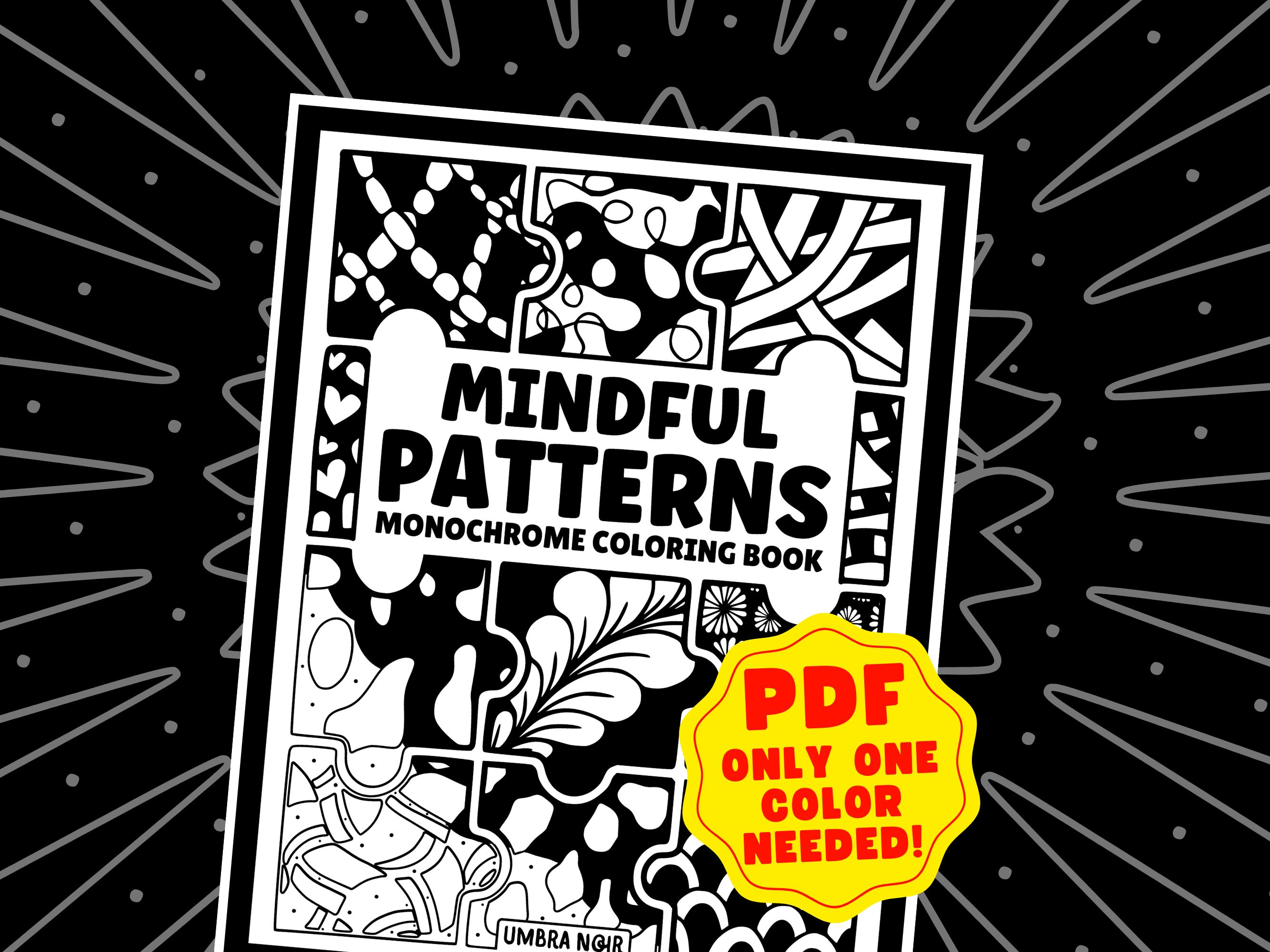 Mindful Patterns Monochrome Coloring Book Pages, 40 One Color Pattern ...