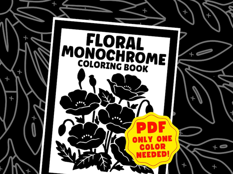 Floral Monochrome Coloring Book Pages, 40 Printable One Color Designs ...