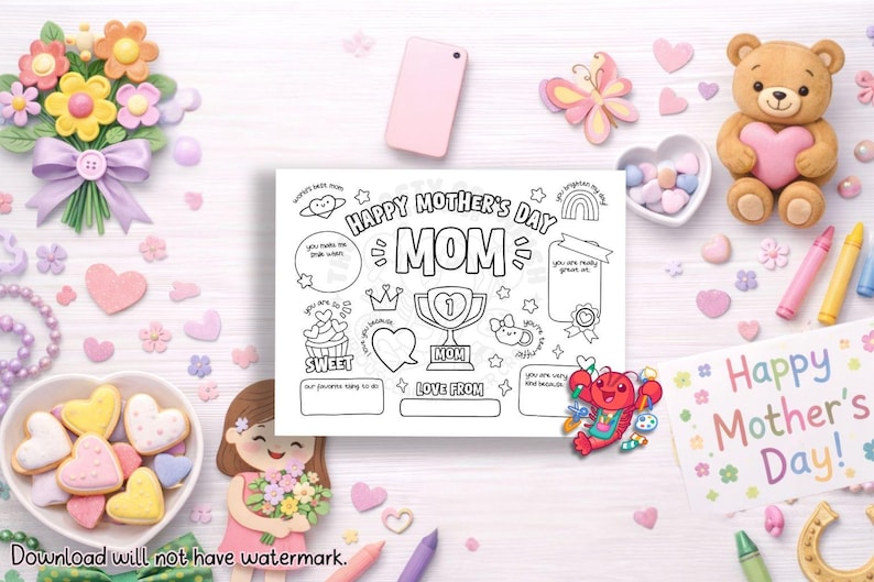 Mother's Day All About Mom Coloring Page | Kids Fill-in Keepsake Craft ...