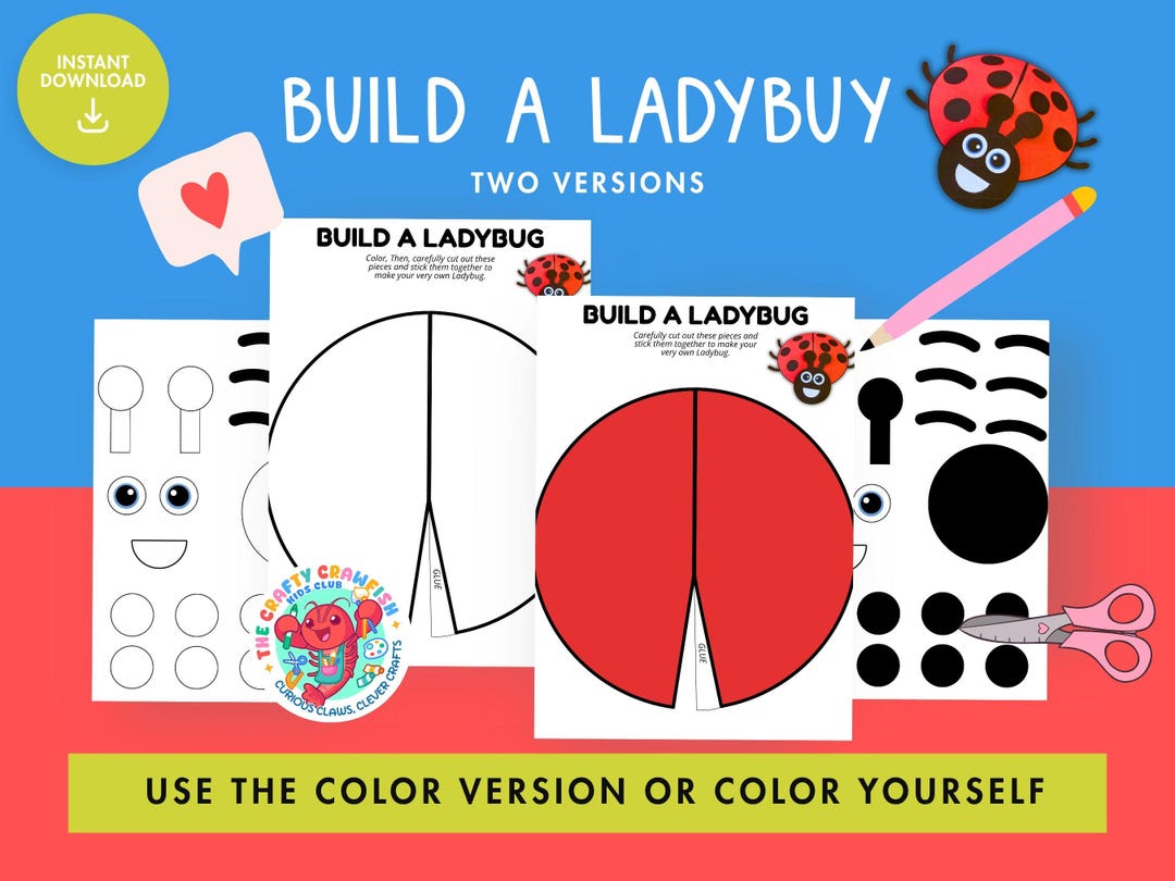 Build a Ladybug Craft Activity | Cut and Paste Preschool Worksheet (PDF ...