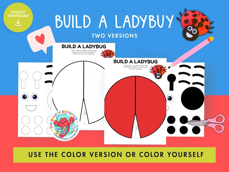 Build a Ladybug Craft Activity | Cut and Paste Preschool Worksheet (PDF ...