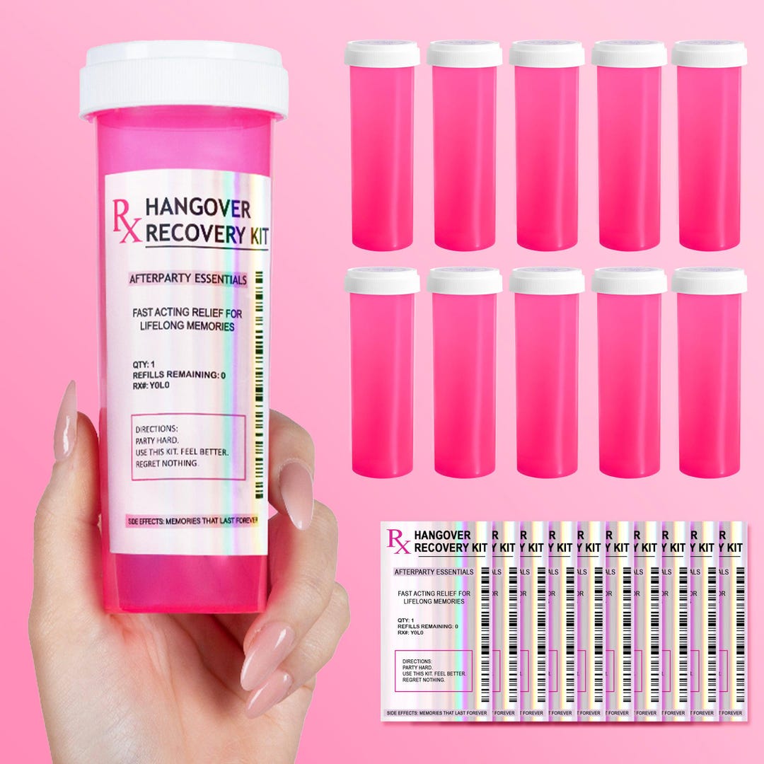 10 XL Pink Pill Bottles – DIY Hangover Kits for Bachelorette & 21st ...