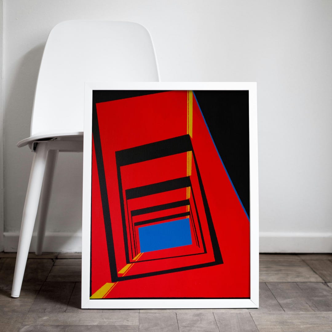Original Red Op Art Painting | Geometric Abstract Wall Art | Optical ...