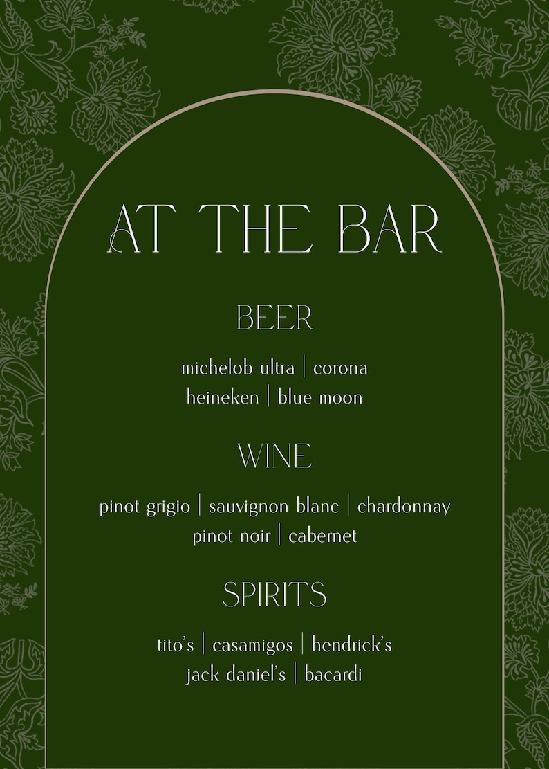 Editable Wedding Bar Sign Template: Customizable Signature Drink Sign ...
