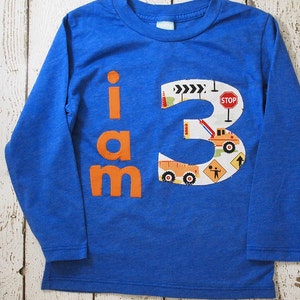 I AM 3 Construction Birthday Tee Organic Shirt Blend Boys Diggers ...