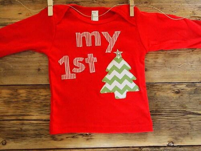 My First Christmas Shirt Baby Holiday Tee One-piece Chevron Candy Cane ...