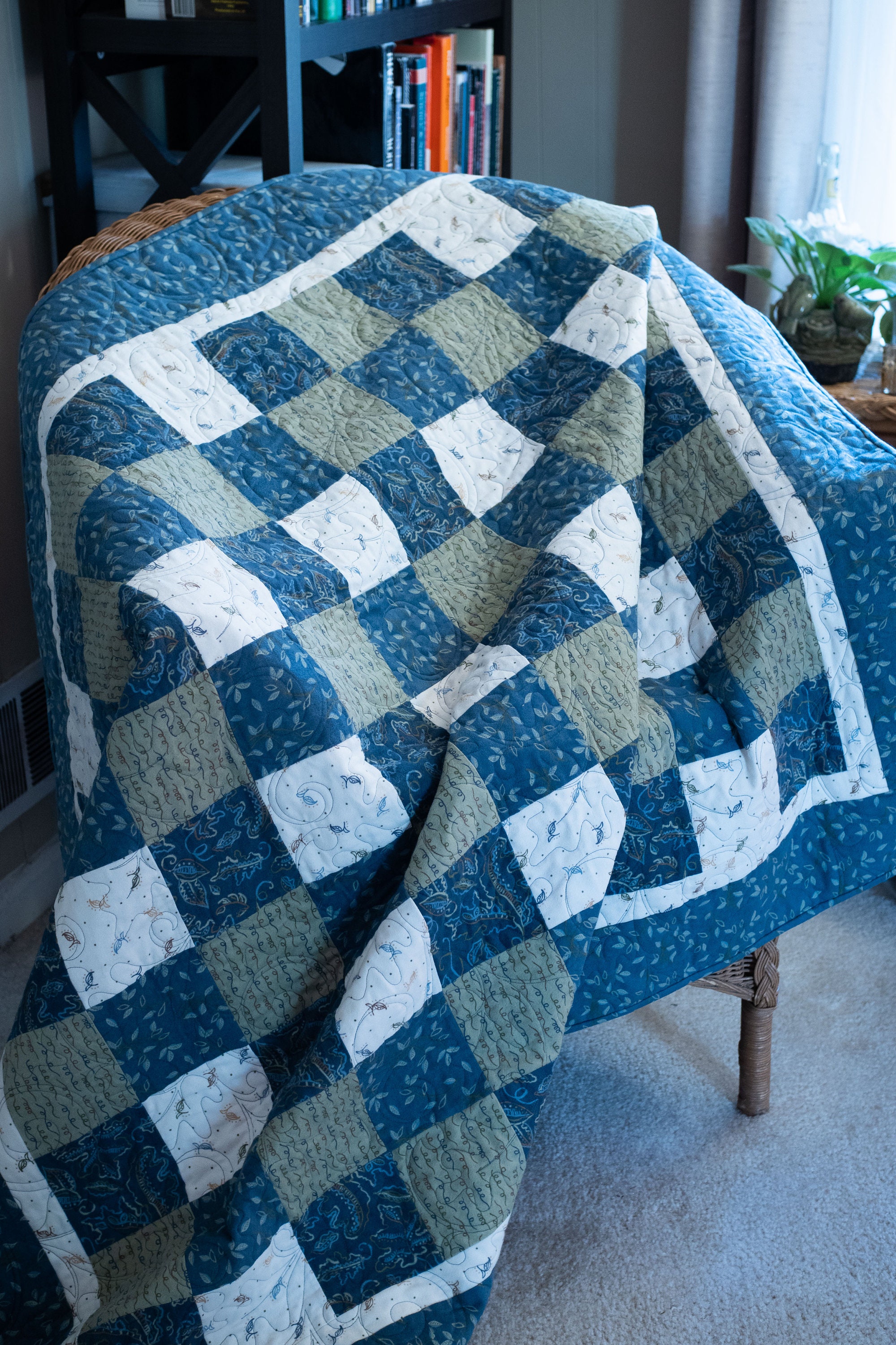 Flannel Blue and Green Quilt, Quilt for Sale, Quilt With Leaf Design - Etsy