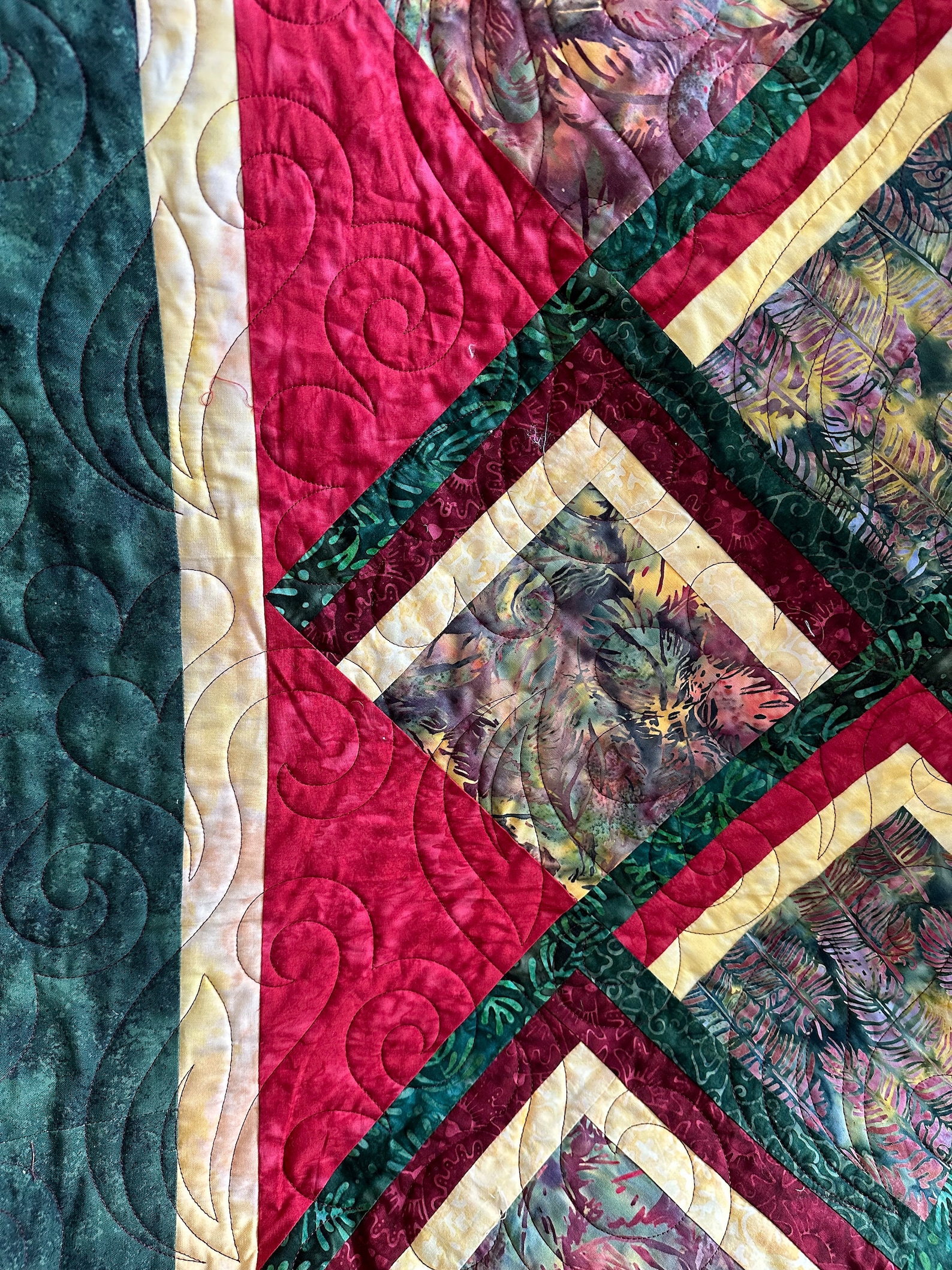 Quarter Log Cabin Quilt, Batik Quilt, Jewel Tone Quilt, Burgundy and ...