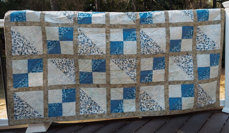 Blue and Green Ginkgo Batik Quilt, Blue Geometric Batik Quilt - Etsy