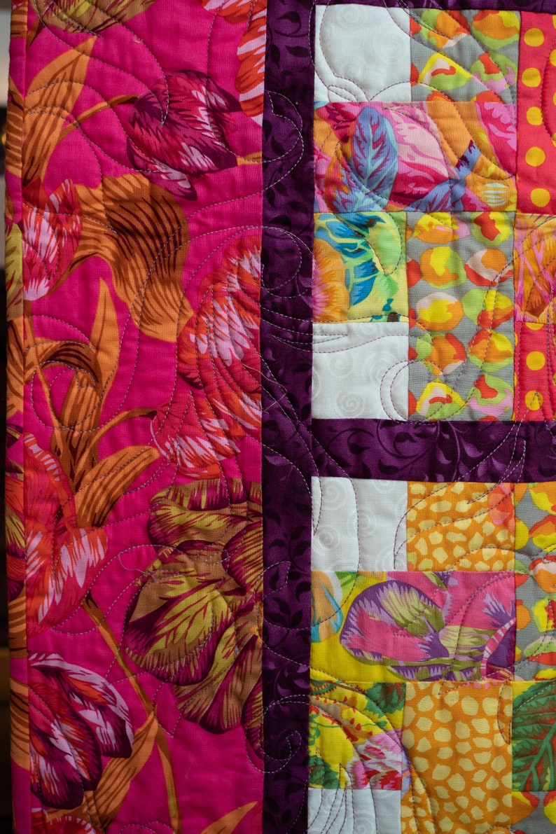 Pink Tulip Quilt, Kaffe Fassett Pink and Purple Floral Quilt, Medium ...
