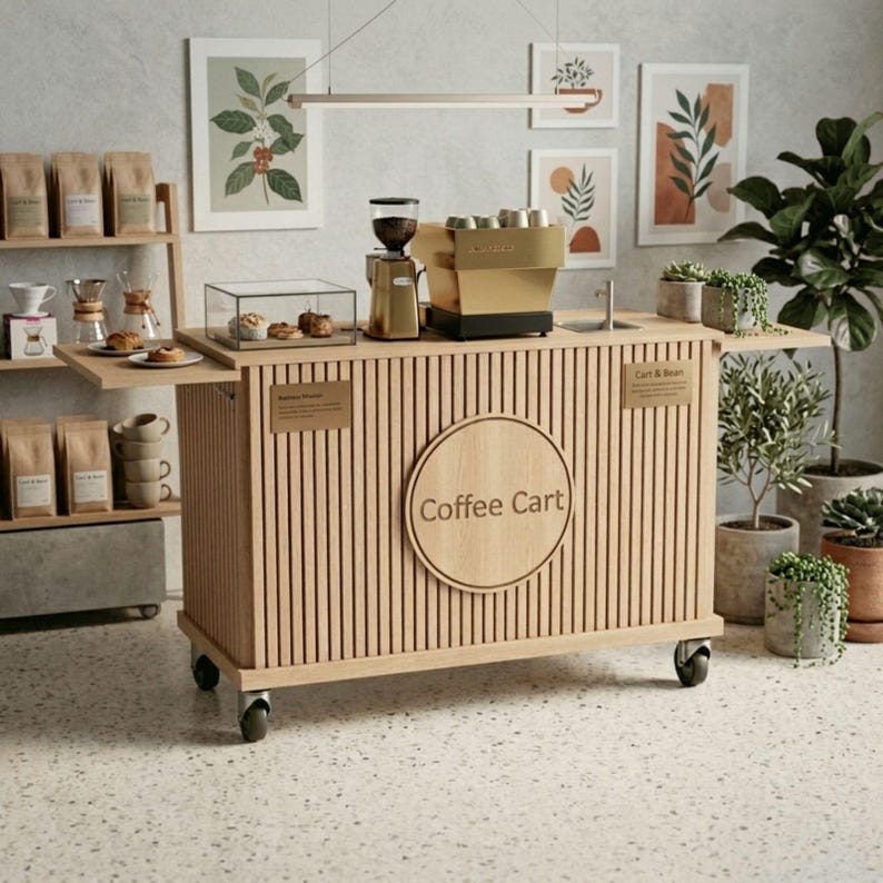 Fluted Wood Coffee Cart Plans | Mobile Espresso Bar Build Guide (PDF ...