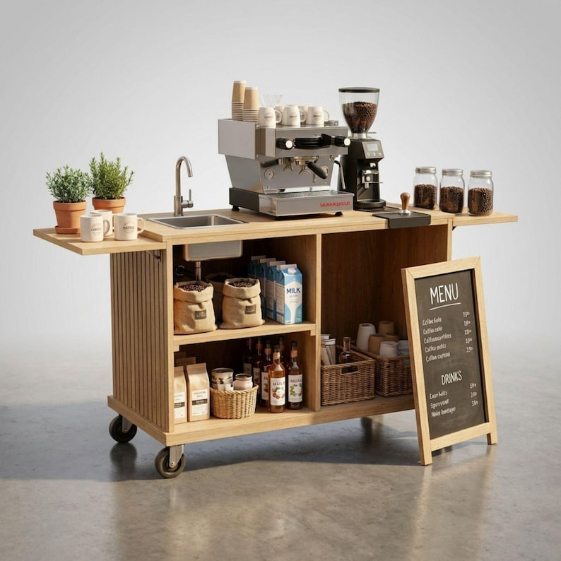 Fluted Wood Coffee Cart Plans | Mobile Espresso Bar Build Guide (PDF ...