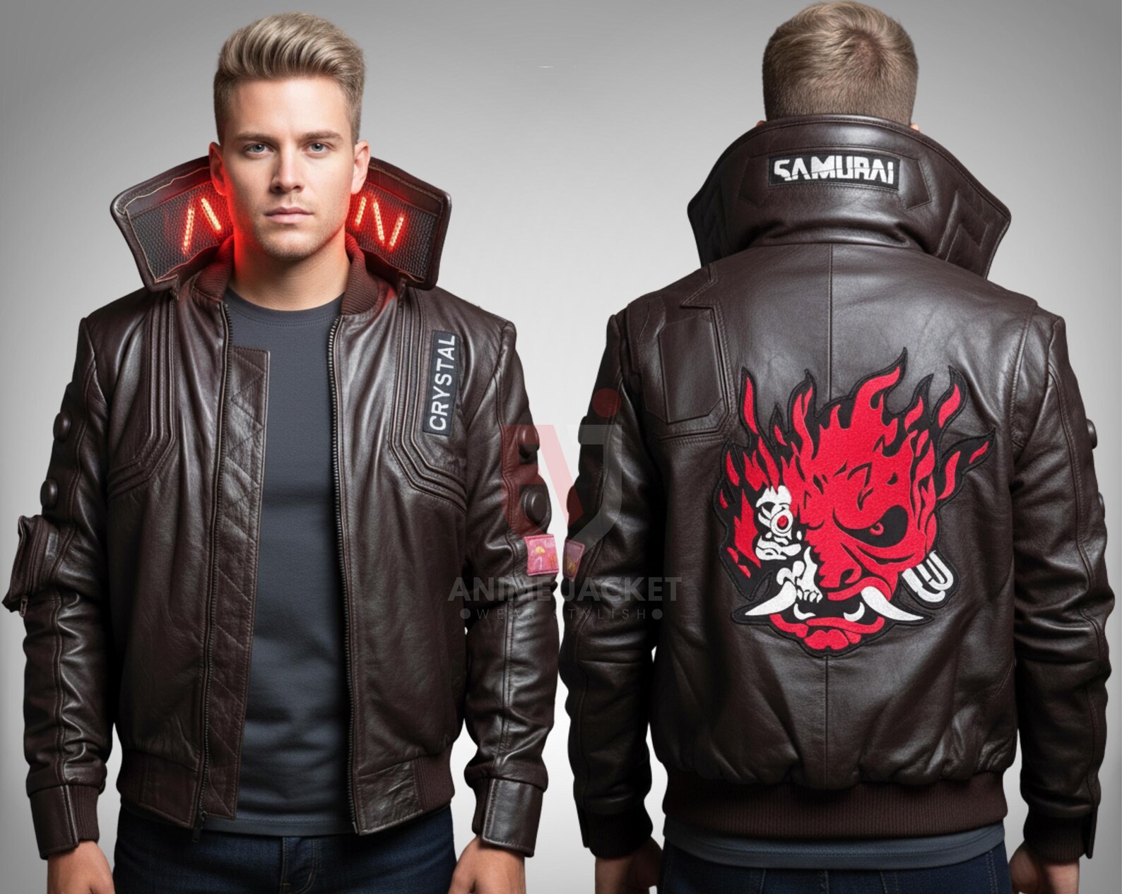 Cyberpunk Samurai V 2077 Jacket – LED Techwear Collar | Handmade Brown ...