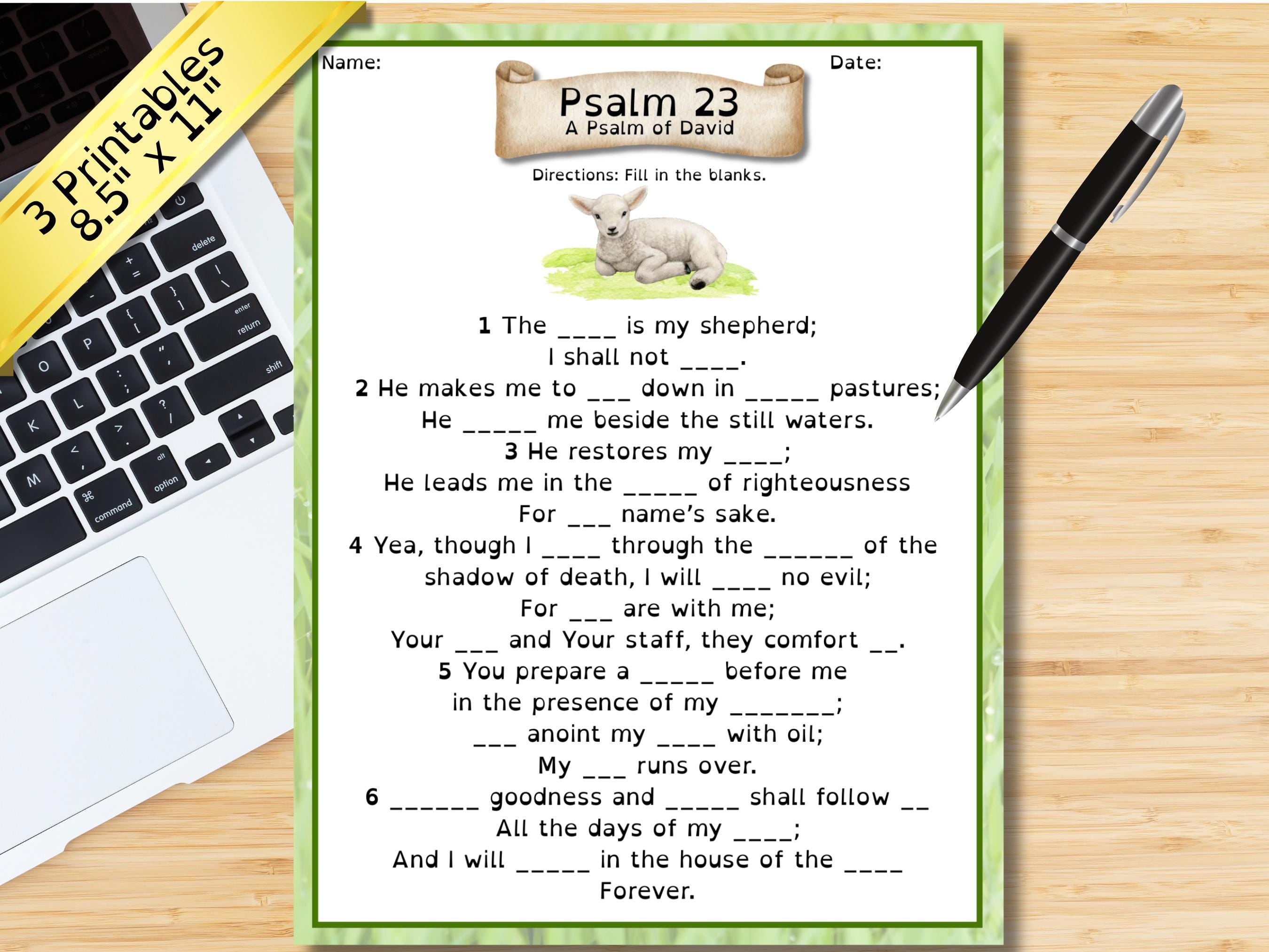 Psalm 23 Fill-in-the-blank Bible Worksheet: Large Print "the Lord is My ...