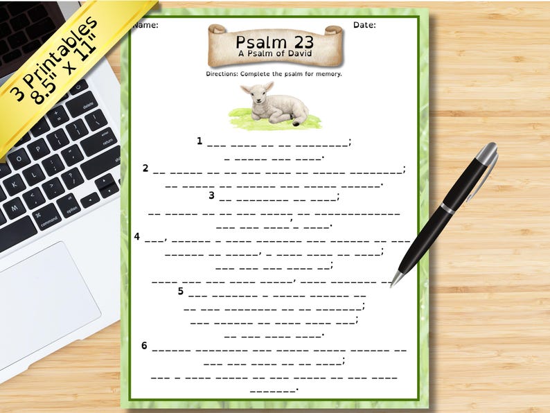 Psalm 23 Bible Worksheet: Large Print, Scripture Memorization (digital ...