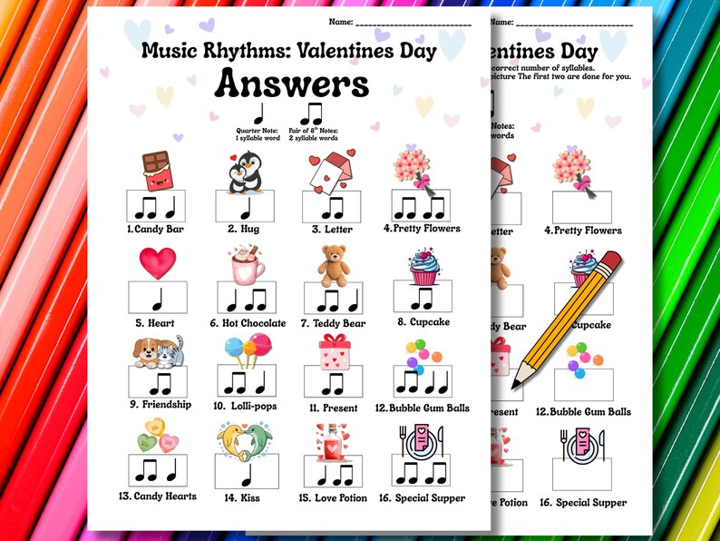 Elementary Rhythm Activity for Valentines Day and Answer Sheet (PDF ...