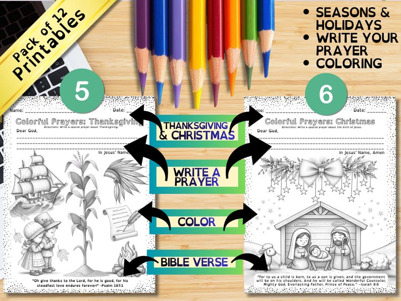 Color & Pray Through the Year (bundle of 12 Bible Worksheets) Instant ...