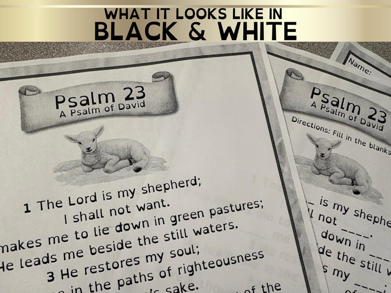 Psalm 23 Fill-in-the-blank Bible Worksheet: Large Print "the Lord is My ...