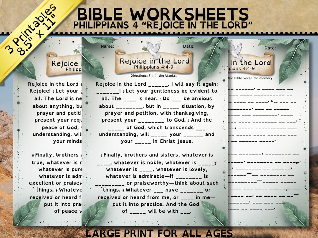 Bible Worksheets – Philippians 4:4-9 "rejoice!" (PDF Download) Memory ...