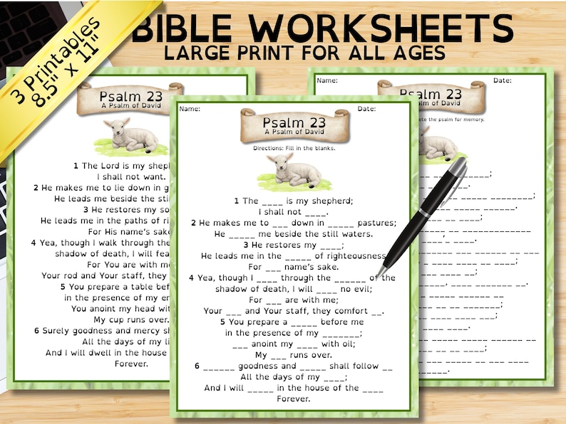 Psalm 23 Fill-in-the-blank Bible Worksheet: Large Print "the Lord is My ...