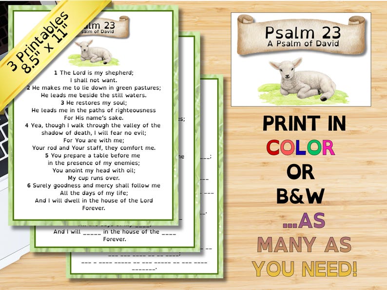 Psalm 23 Bible Worksheet: Large Print, Scripture Memorization (digital ...