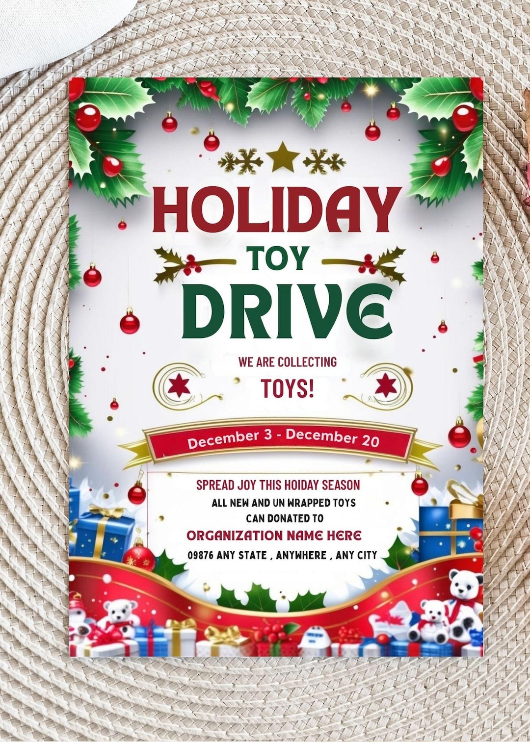 Editable Christmas Toy Drive Flyer Template: School Church Fundraiser ...