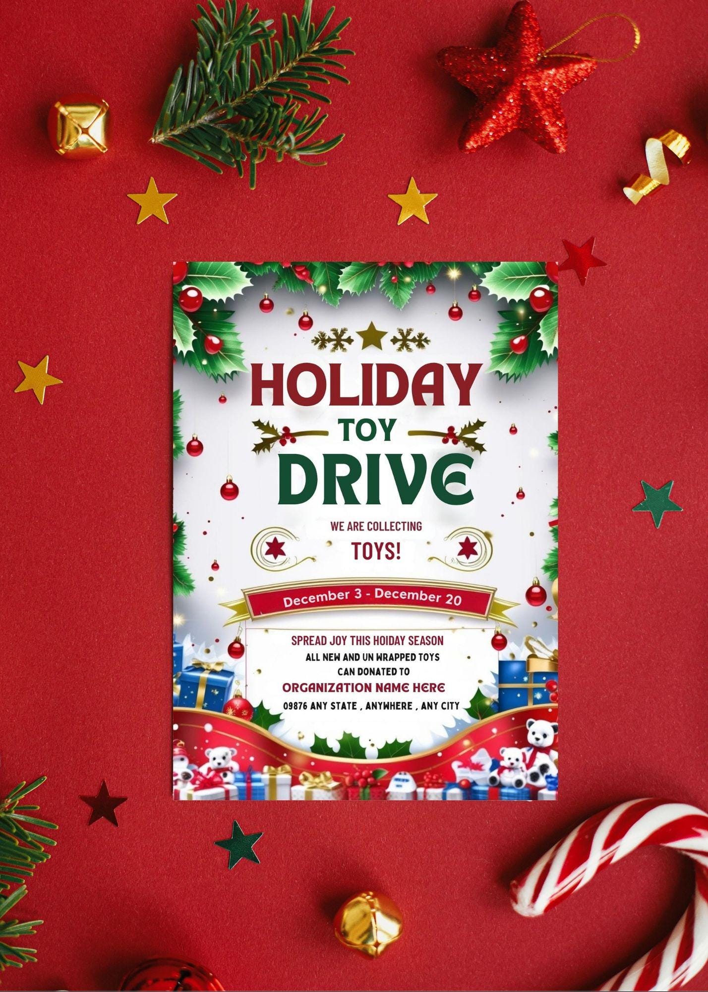 Editable Christmas Toy Drive Flyer Template: School Church Fundraiser ...