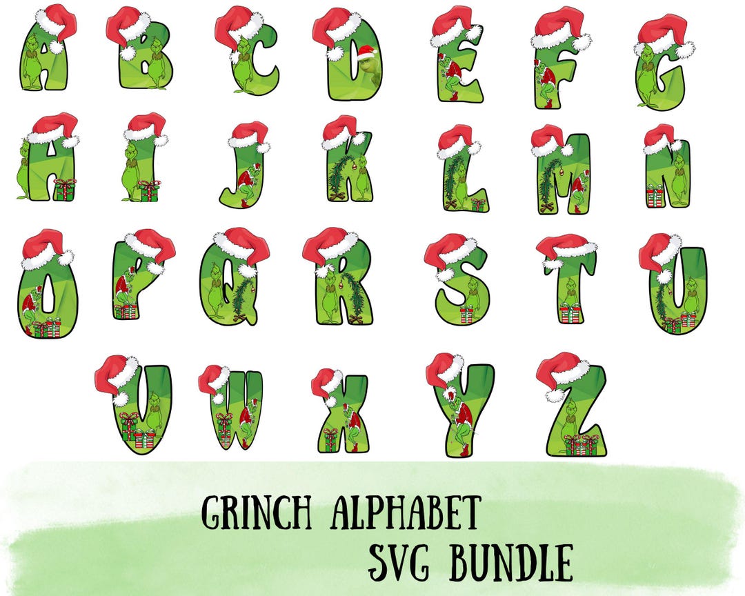 Grinch Christmas Alphabet Svg Bundle, Holiday Doodle Alphabet, Grinch ...