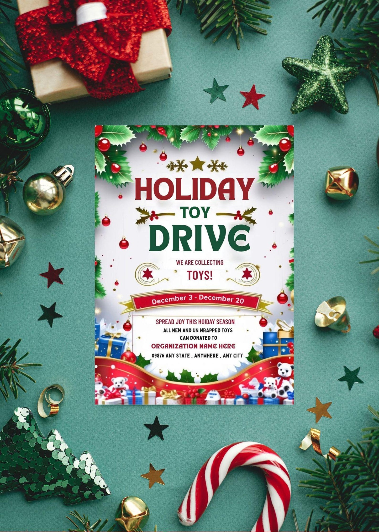 Editable Christmas Toy Drive Flyer Template: School Church Fundraiser ...