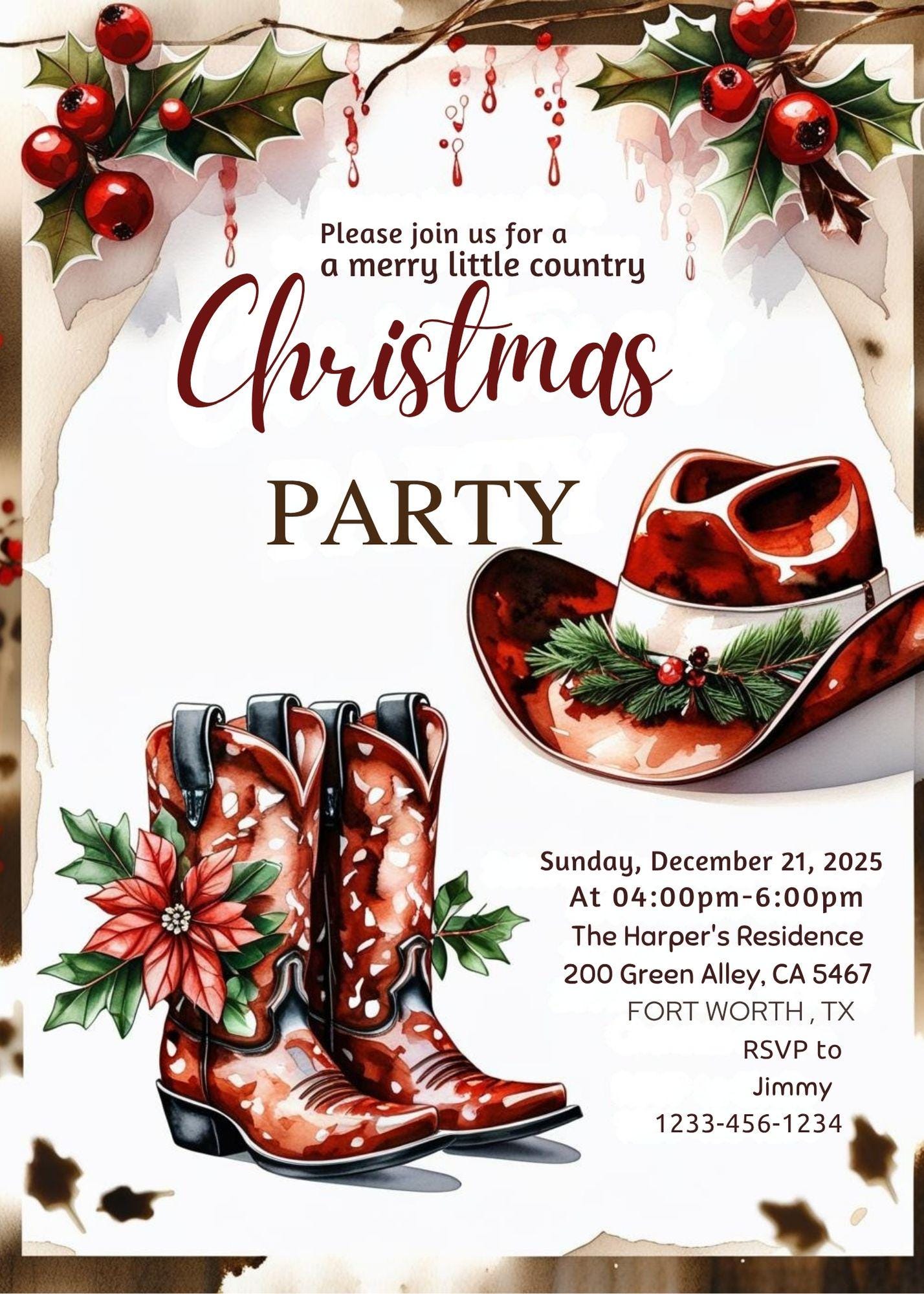 Western Christmas Party Invitation Template (digital Download) - Etsy