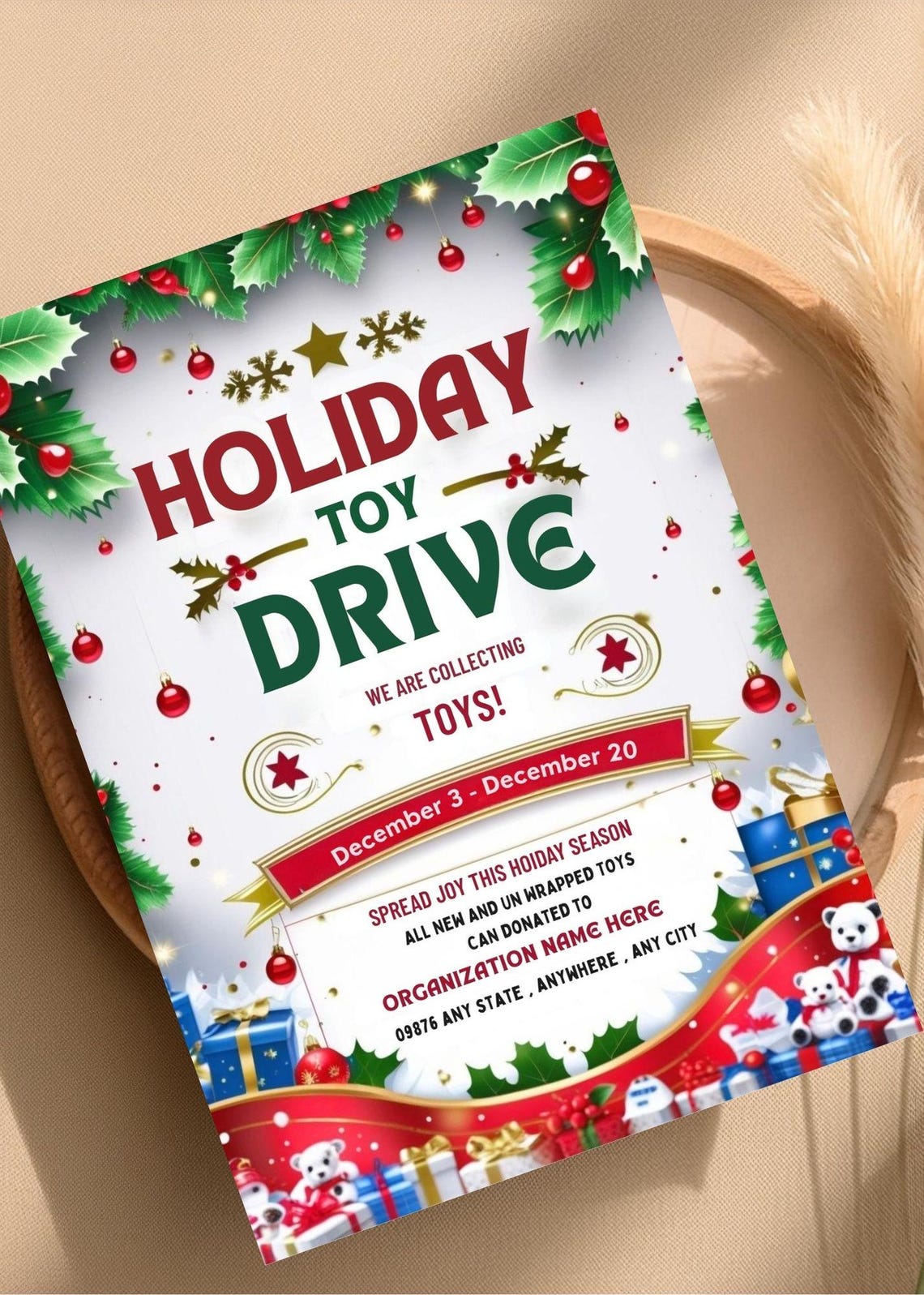 Editable Christmas Toy Drive Flyer Template: School Church Fundraiser ...