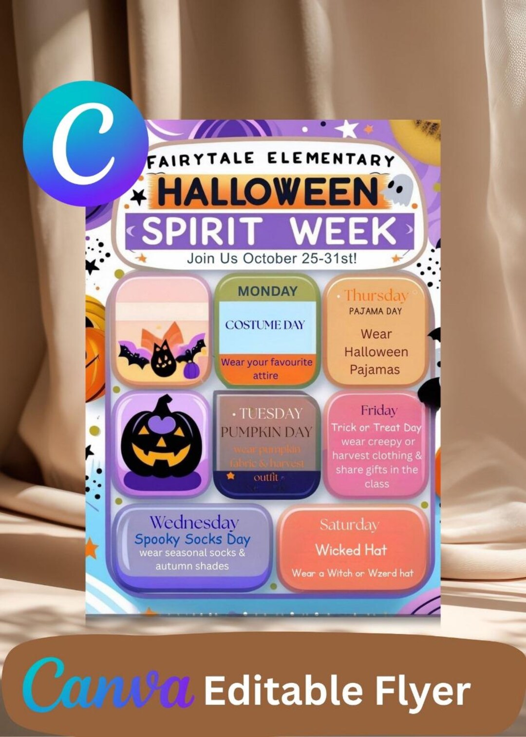 Halloween Spirit Week Flyer Template: Editable School Event (canva) - Etsy