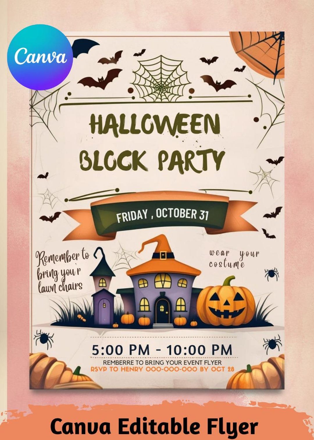 Editable Halloween Block Party Flyer Template | Canva Neighborhood ...