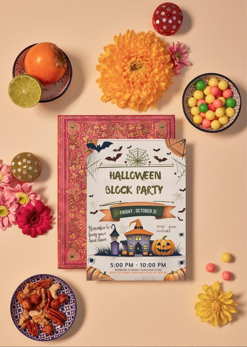 Editable Halloween Block Party Flyer Template | Canva Neighborhood ...