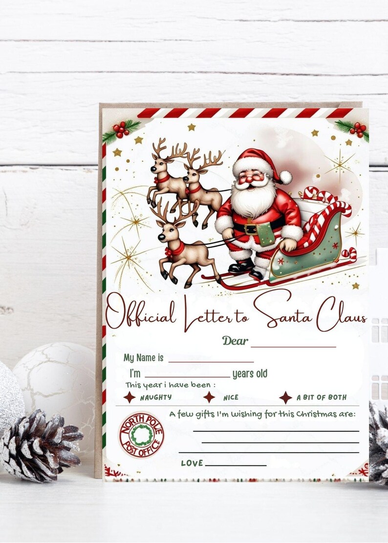Letter to Santa Printable Santa Wish List Letters Christmas Letter Easy ...