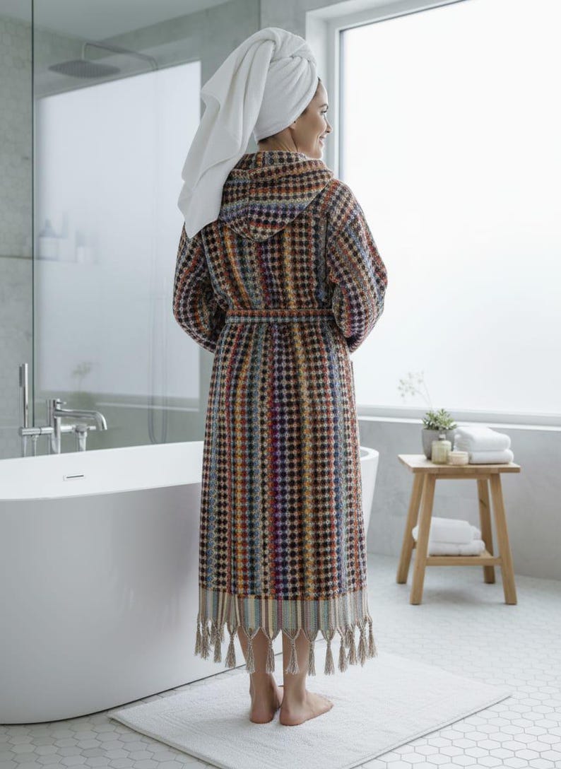 Handwoven Turkish Cotton Hooded Robe – Colorful Bubble Texture - Etsy