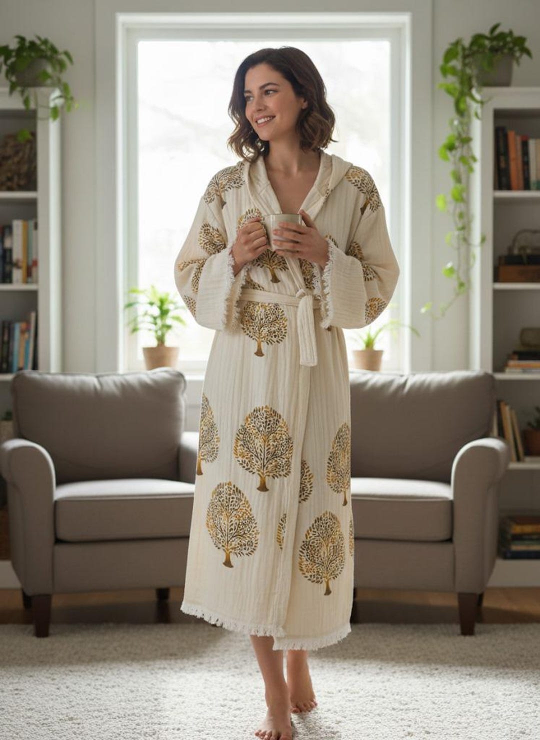 Cotton Kimono Robe – Handmade Muslin Kaftan, Lightweight Loungewear ...