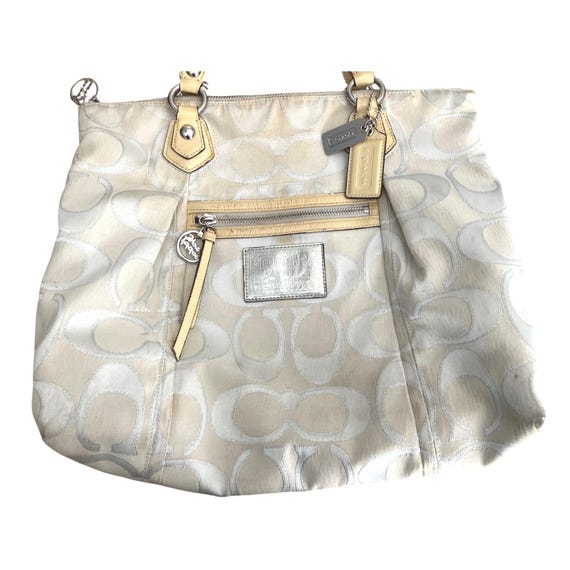 Coach Poppy Tote Bag Signature Canvas Metallic Silver… - Gem
