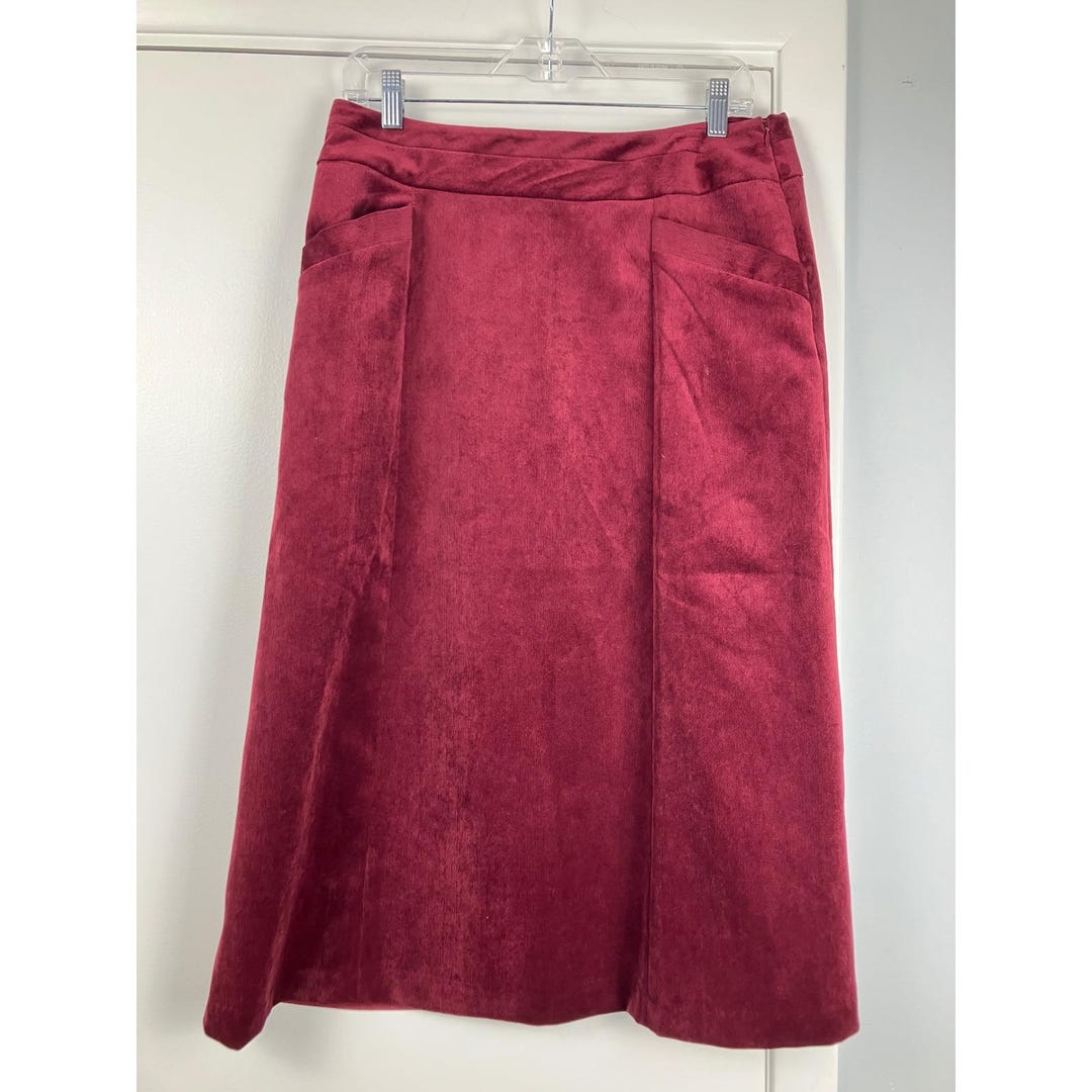 Vintage the TOG SHOP Burgundy Velvet Corduroy Midi Skirt Size 12 ...