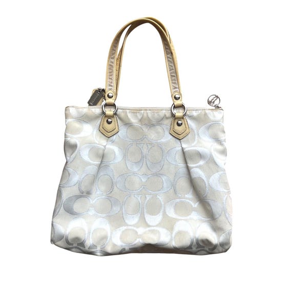 Coach Poppy Tote Bag Signature Canvas Metallic Silver… - Gem